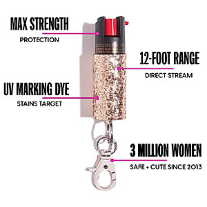 Champagne Gold Glitter Pepper Spray Keychain For Women - Supercute Trendy Safety Accessory With Max Stopping Power 10% Oc, Campus Safety Essentials, Secure Lock, Honey Rose Gold Sequins