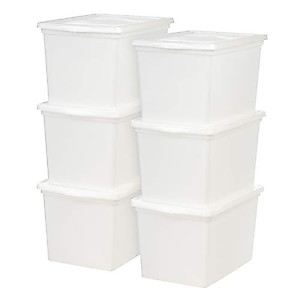 IRIS USA 68 Qt. Plastic Storage Container Bin with Latching Lid, 6 Pack, Stackable Nestable Box Tote Closet Organization School Art Supplies Towels Blankets Comforters Sleeping Bags - Pearl