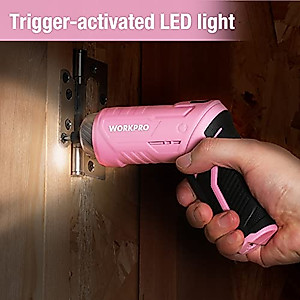 WORKPRO Pink Tool Set with 3.7V Rotatable Electric Screwdriver, 18PCS Portable Ladies Home Tool Kit with Toolbox, Cordless Electric Screwdriver Kit, Household tool kit for Dorm, Apartment -Pink Ribbon