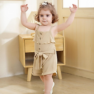 Tepuce 2T Girls Clothes Toddler Baby Strap Sleeveless One Piece Halter Romper Casual Summer Jumpsuit, Apricot Suspender Dress 2-3T/100cm