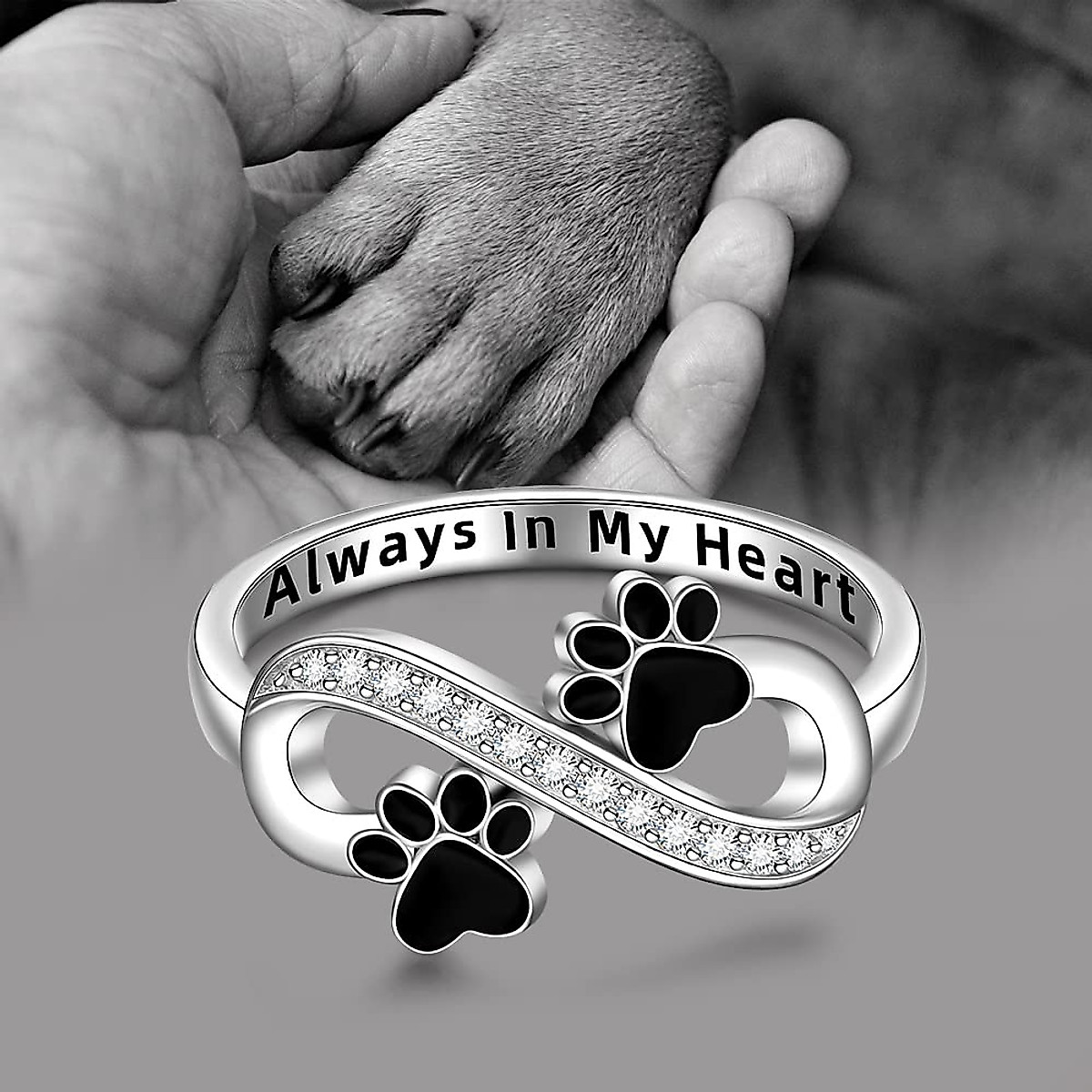 Talonior Cat Dog Paw Print Ring for Women Cute Infinity Puppy Rings Sterling Silver Paw Jewelry Remembrance Forever Promise Gifts for Cat Lover Size 9