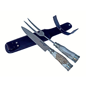 Carving Knife & Fork Set with deer handle and double nickel silver ferrule traditional made in Argentina