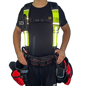 MELOTOUGH Reflective Safety Suspenders Tool Belt Suspenders Construction Work Suspenders with detachable phone holder comfortable foam shoulder padder (Lime)