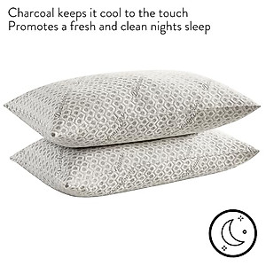 Dearfoams Bed Pillows - Standard/Queen Size - Set of 2 - Charcoal Infused Bed Pillow with Soft Knit Cover for Back, Side and Stomach Sleepers