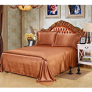 Versatile Bedding Queen Taupe Washed Soft Silky Satin, 4-Piece Bed Sheet Set (1 Zipper Closure Duvet Cover, 1 Fitted Sheet 21" Deep and 2 Pillowcase) Duvet Set - 4 PCs Duvet Cover Set