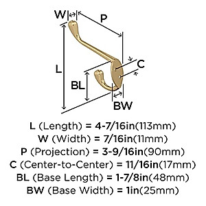 Amerock H55451CZ | Noble Double Prong Decorative Wall Hook | Champagne Bronze Hook for Coats, Hats, Backpacks, Bags | Hooks for Bathroom, Bedroom, Closet, Entryway, Laundry Room, Office