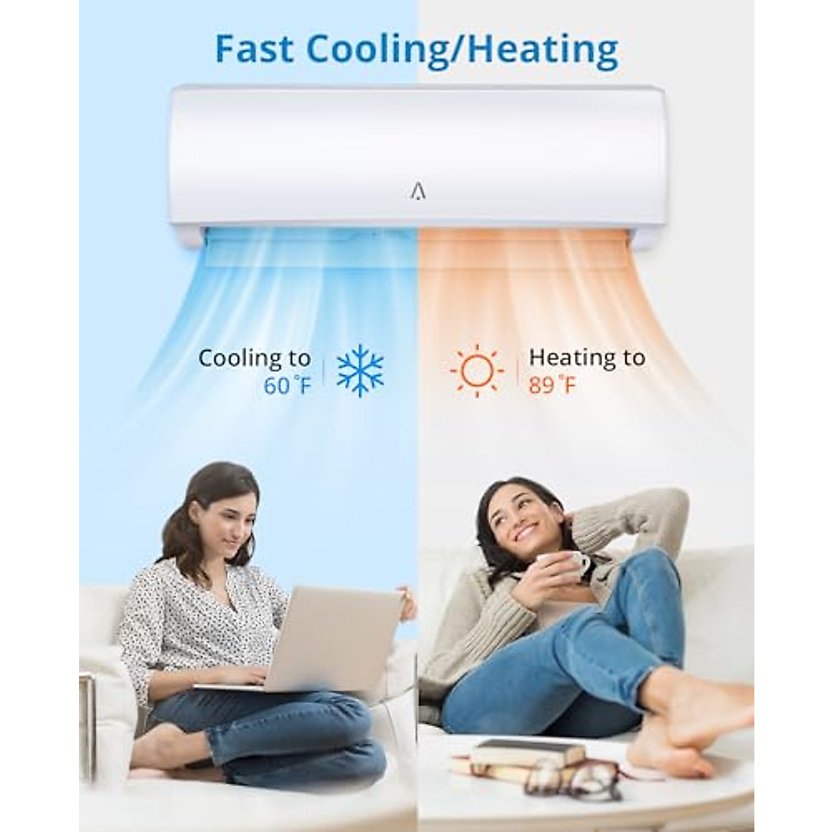 Acekool 19000 BTU Smart Mini Split AC/Heating System 19 SEER Split Inverter Air Conditioner, Cools Rooms up to 1250 Sq. Ft, with Pre-Charged Condenser, Heat Pump & Installation Kit, 208/230V