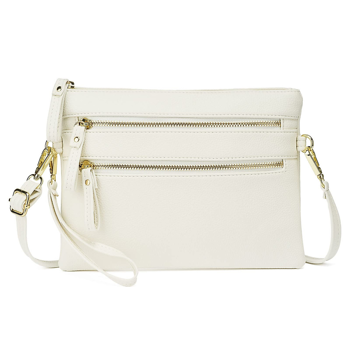 WOZEAH Small Crossbody Purse for Women,Multi Zipper Pocket Shoulder bag (white)
