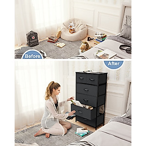 Crestlive Products Vertical Dresser Storage Tower - Sturdy Steel Frame, Wood Top, Easy Pull Fabric Bins - Organizer Unit for Bedroom, Entryway, Closets - 6 Drawers (Black)