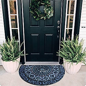 ubdyo Spring Half Circle Rug - Front Door Mat Outside Entrance - Half Moon Outdoor Mat - Welcome Mat Outdoor - Door Mat Outdoor Entrance - Outside Door Mats for Front Door Entry (23" 'x 36", Blue)