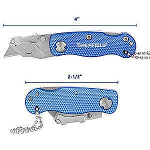 Sheffield 12116 Mini Ultimate Lock Back Utility Knife | Cut Boxes, Paper, Twine, etc. | Extra Quick-Change Blades Can Be Stored in Handle | Durable & Light Weight | Steel Blades, Aluminum Handle |Blue