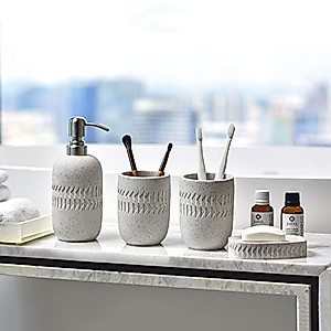 Lilyang Grey Ceramic Bathroom Accessories Set, 4 Pcs Bathroom Accessory Set with Soap Dispenser, 2 Bathroom Tumblers and Soap Dish, Premium Accesorios para Baño for Bathroom Decor
