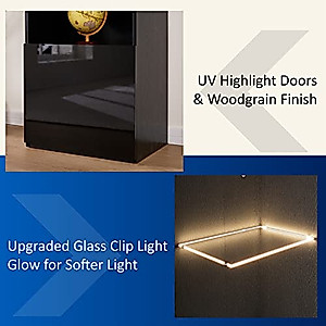 AMERLIFE 2 Piece 71in Tall Bookcase Storage Cabinet with Glass Doors, Modern High Gloss LED Bookshelf Display with 5 Tiers for Storage & Adjustable Glass Shelves for Living Room, Office, Black