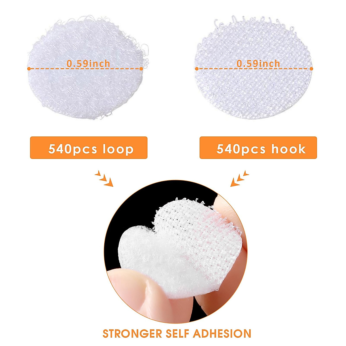 Self Adhesive Dots, 1080pcs (540 Pairs) 0.59” Diameter White Sticky dots, Hook & Loop dots with Strong Adhesive, Sticky Back Tapes 15mm for Classroom, Office, Home