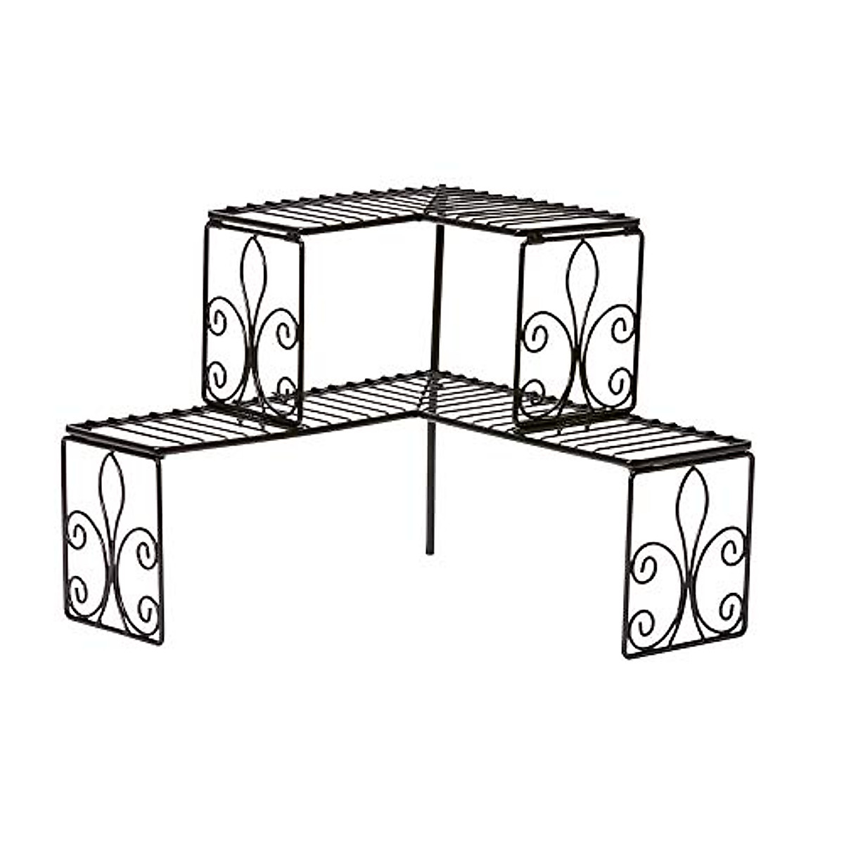 BrylaneHome Scroll 2-Tier Corner Shelf Kitchen Space Saver Organization, Black