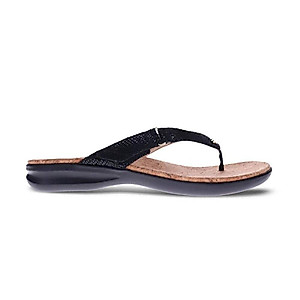 Revere Napoli Women's Supportive Flip Flop Sandal Black Lizard - 8 Medium