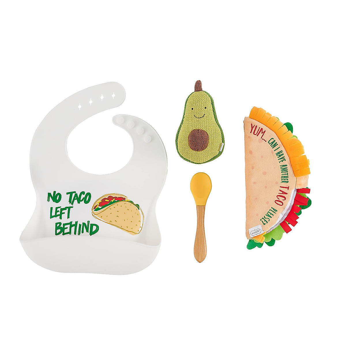 Mud Pie unisex baby | Spoon, Mud Pie Fiesta Taco Gift Box Set Includes Silicone Bib and Spoon Plush Taco Book Avocado, Multi, One Size US