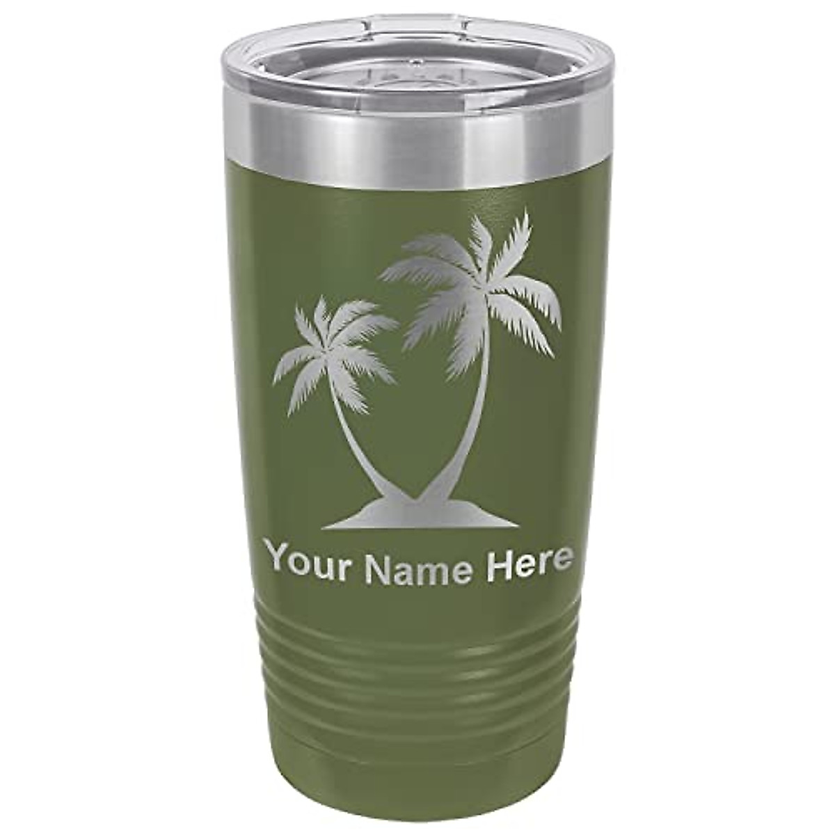 LaserGram 20oz Vacuum Insulated Tumbler Mug, Palm Trees, Personalized Engraving Included (Camo Green)