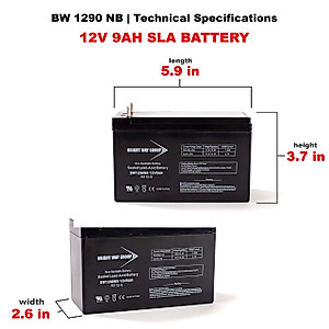 Bright Way Group 12V 9Ah Rechargeable SLA Battery Nut & Bolt Terminal | BW1290 NB Terminal | Generator Jump Starter Lawn & Garden