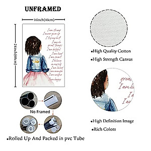 Canpllesy Positive Quotes Wall Art Girls Room Decor African American Girl Wall Art Decor Motivational Black Girl Posters Positive Affirmations Encouragement Gifts for Girls Daughter Gifts UNFRAMED