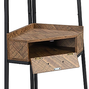 ELzEy Corner Shelf with Two Drawers Tall 4-Tier Industrial Bookcase Black