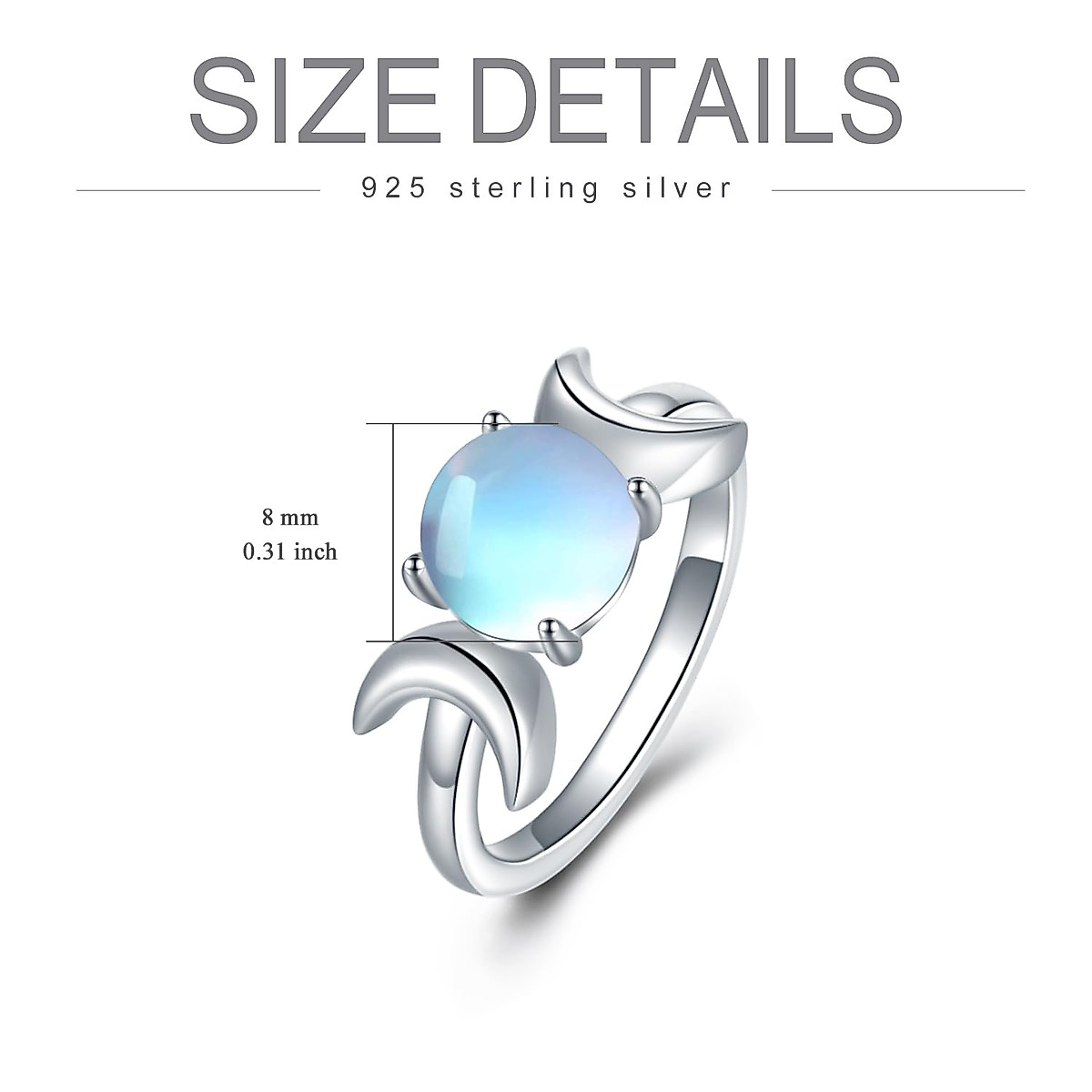 PEIMKO 925 Sterling Silver Moonstone Triple Goddess Moon Ring for Women June Birthday Gift Size 6