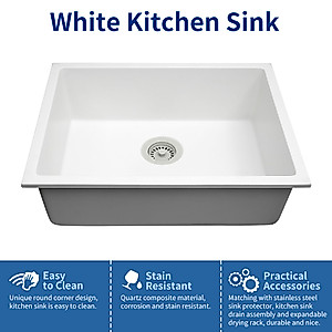 MONSINTA Bar Sink, Undermount Kitchen Sink, 23 Inch White Bar Sink, Bar Sink Undermount With Accessories, Granite Kitchen Sink, White Sink Kitchen