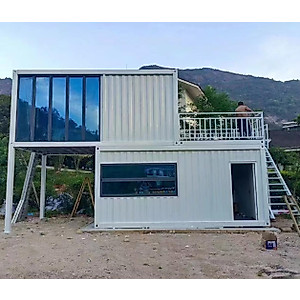 2 Room Customized Container Houses Two-Story Villas Prefab Tiny Homes to Live in for Adults Mini Mobile Home Modular Guest Homes kit casas prefabricadas para Vivir, with Stair Terrace guardrail