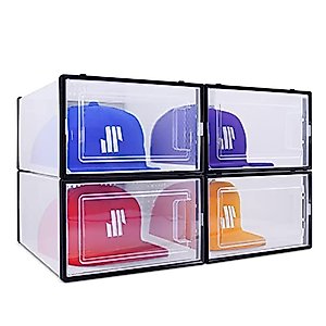 Modern JP Hat Organizer for Baseball Caps (4-Pack) - Dust-Free Hat Storage Box, See-Through Hat Rack Display - Holds up to 6 Caps per Box