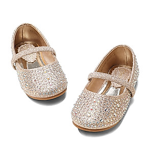 DREAM PAIRS Girls Mary Jane Rhinestone Dress Shoes Slip On Ballet Toddler Flats for Party, Wedding, Christmas Muy-Shine-Infant Gold/Glitter Size 7 Toddler