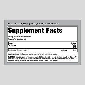 Selenium 200mcg | 300 Vegetarian Capsules | Yeast Free Selenium Supplement | Non-GMO, Gluten Free | by Piping Rock