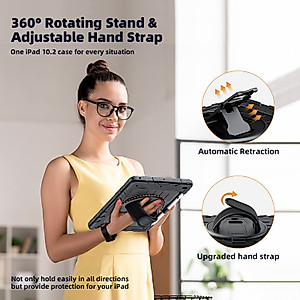 Stweap Case for iPad 9th/8th/7th Generation-Built-in Screen Protector,with Pencil Holder&360°Rotating Hand Strap,Shoulder Strap,Case for iPad 10.2 inch 2021-2019(Black)