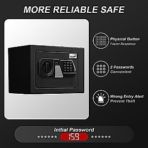 Tenamic Safe Box 0.23 Cubic Feet Electronic Digital Security Box, Keypad Lock Box Cabinet Safes, Solid Alloy Steel Office Hotel Home Safe, HB17 Black