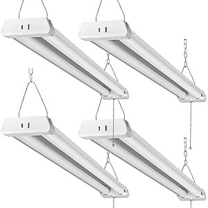 OOOLED 4 Pack LED Shop Light 4FT, 42W 4500LM 6500K Super Bright White Linkable LED Shop Light, Plug in Shop Light with Pull Chain (ON/Off), 4 Foot LED Shop Lights for Workshop, Garage, Shop