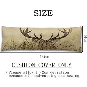 DINJUNA Antler Body Pillow Cover Whitetail Deer Fawn in Wilderness Stag in Countryside Rural Hunting Theme Long Pillow Case Protector Zipper Farmhouse Cushion Bed,Sofa 20''x54'' 6063-Y-004
