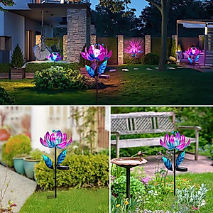 AIINY Solar Purple Metal Flower Wind Spinners, Colorful Spinning Windmill Lotus Yard Art Lights Wind Pinwheels with LED Crystal Ball Decorative Stake Lighting Flower Sculpture
