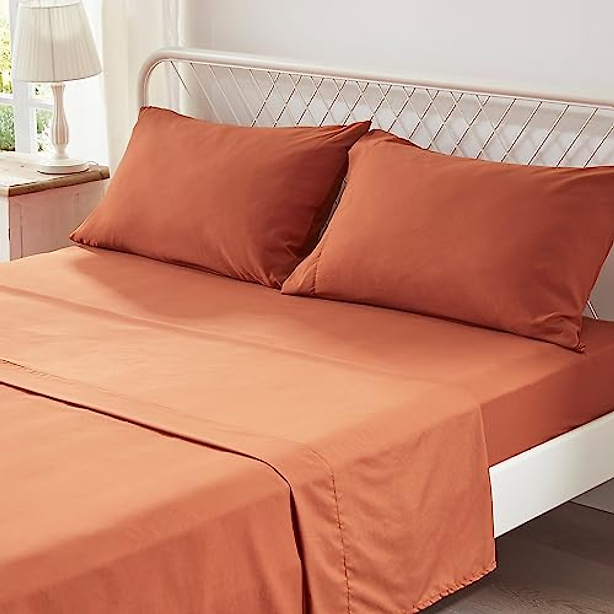 Anluoer Queen Comforter Set, Burnt Orange Boho Bed in a Bag 7 Pieces with Comforter and Sheets, All Season Bedding Sets with 1 Comforter, 2 PillowShams, 2 Pillowcases, 1 Flat Sheet, 1 Fitted Sheet