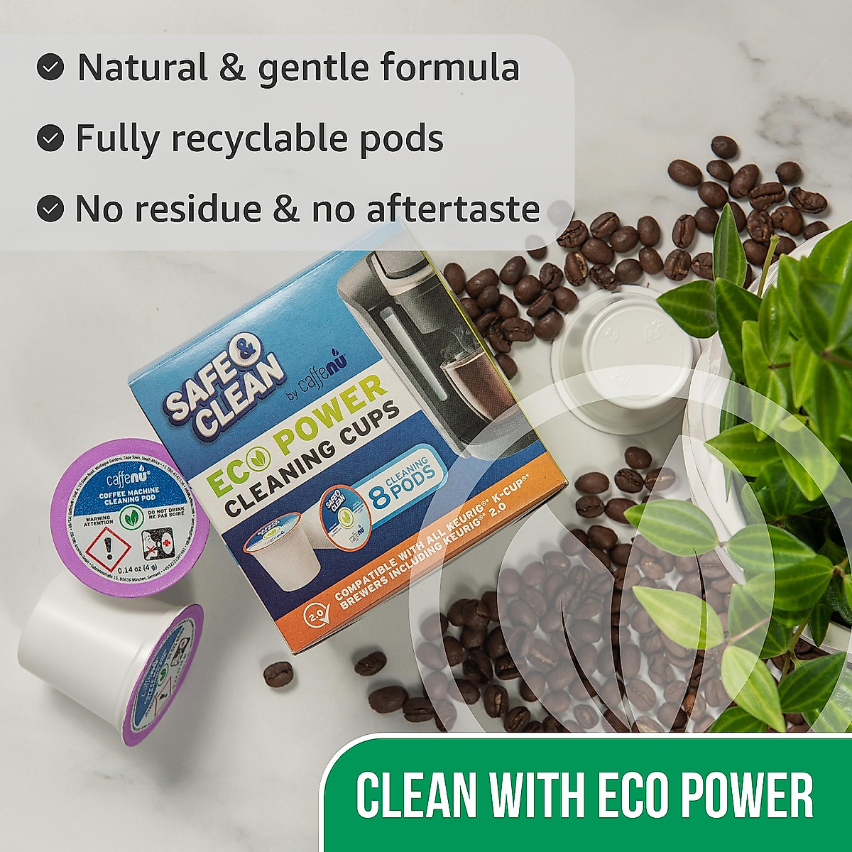 8-Pack of Keurig Cleaning Pods For Keurig 1.0 & 2.0 Machines - K Cup Cleaner Pods Removes Stale Coffee Residue & Stains - Keurig Cleaner Pods Eco Friendly