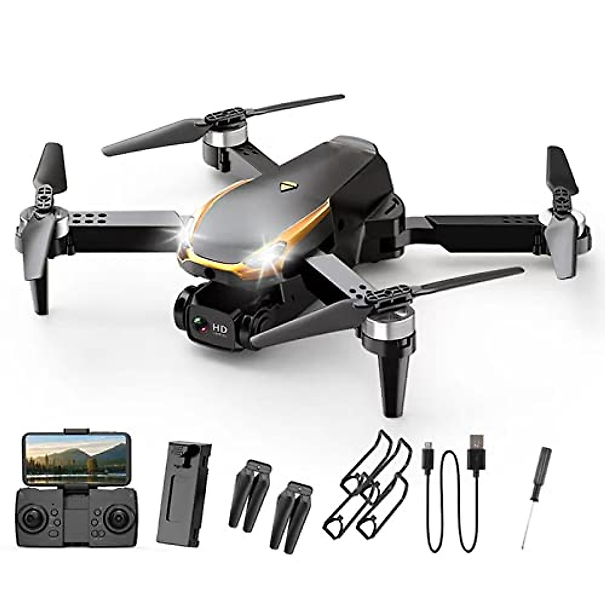 Mini Drone, Foldable Dual 1080P Camera HD Drone, 2.4GHz WiFi Quadcopters with Control, 3-Level Flight Speed, Gravity Control, Rolling 360°, for Adults & Kids Gift