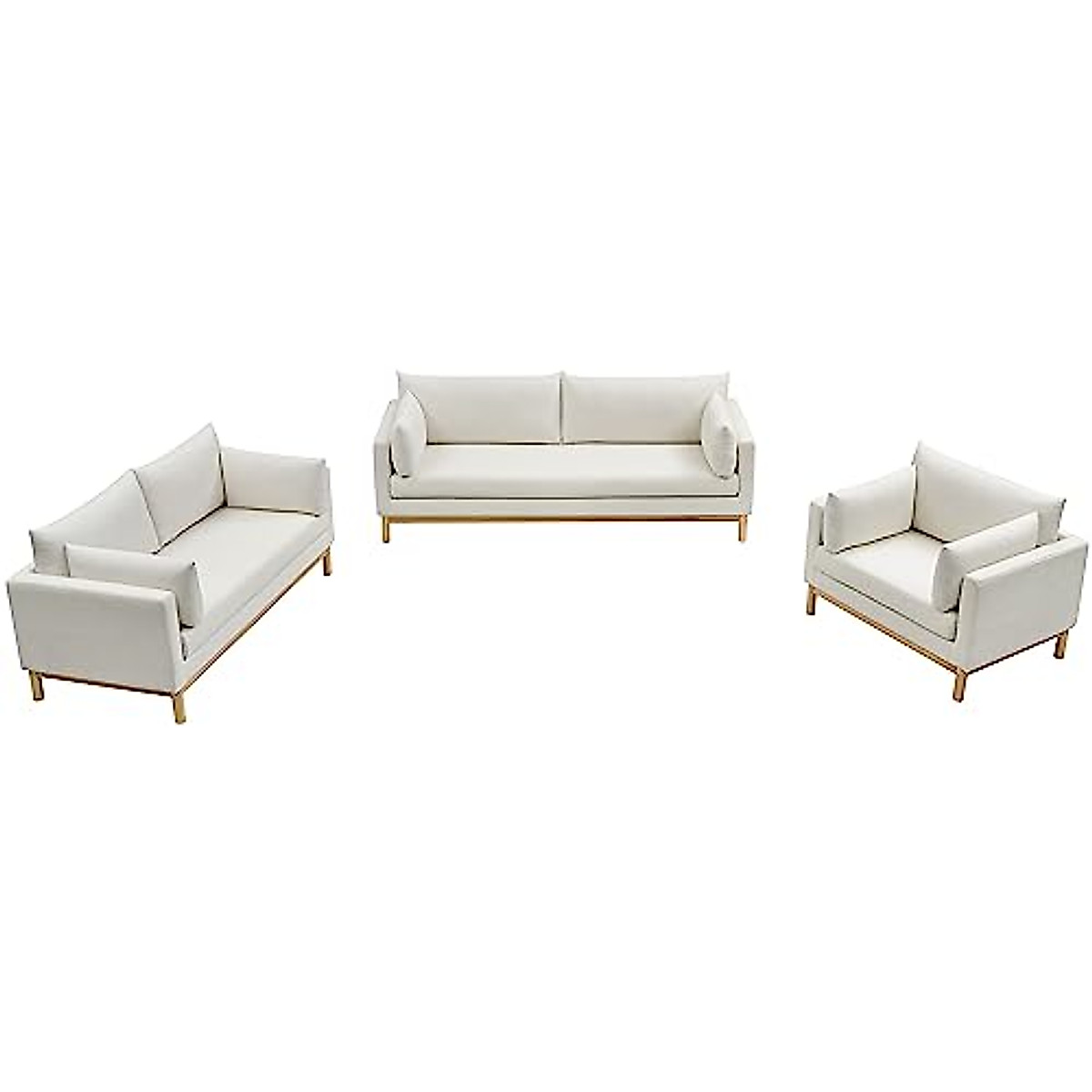 Meridian Furniture 157Cream-L Langham Collection Mid-Century Modern Linen Textured Fabric Upholstered Loveseat, Cream Linen Textured Fabric, Natural Finish Wood Base, 66" W x 33.5" D x 33" H, Cream