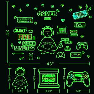 Glow in The Dark Game Wall Decal Video Game Room Decor Gaming Decals for Boys Room Wall Stickers for Kids Bedroom Sticker Home Playroom Decoration