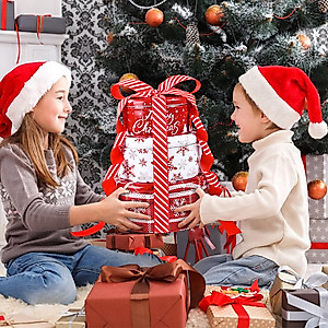 DIYDEC 3 Pack Christmas Cookie Tins with Lids Round Christmas Tin Containers with Gift Ribbon Large Medium Small Xmas Metal Nesting Containers Festive Cookie Tins for Gift Giving Holiday Treats