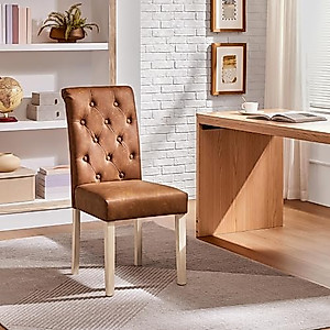 Yaheetech Upholstered Parsons Dining Chairs Set of 6, Faux Leather Button Tufted Chairs with High Back & Padded Seat & Solid Wood Legs for Kitchen Living Room Lounge, Retro Brown