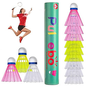 PULEEBO 12 Pack Badminton Birdies Nylon Feather Badminton Shuttlecocks for Beginners Kids Adults, Shuttlecock for Badminton Outdoor Training Play 1 Dozen Balls 4 Yellow 4 White 4 Pink