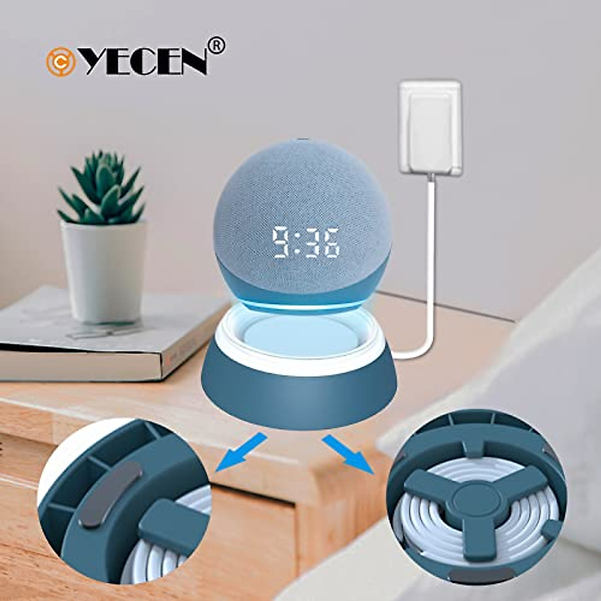 C YECEN Echo Dot 4th&5th Generation Table Stand Desktop Holder Mount for Echo Dot 4th&5th Gen, Base Bracket with Light Guide, Echo Dot Accessories with Built-in Cable Management