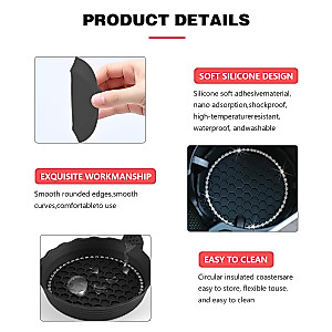 Bittwee 2PCS Bling Car Cup Holder Coaster, Silicone Anti-Slip Insert Drink Cup Mat, Crystal Rhinestone Auto Interior Accessories, 2.75 Inch Universal for Cars, RVs, Trucks and More（Pink/2PCS）