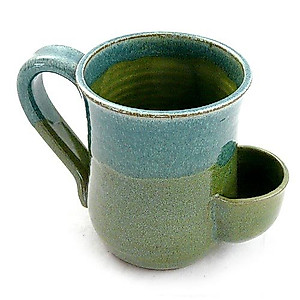 Modern Artisans Tea Mug - Hand-Sculpted Stoneware with Tea Bag Holder, 16 oz, Blue/Green