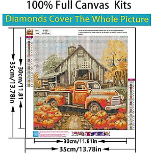 5D Fall Diamond Painting Kits for Adults Beginners,Car Pumpkin Diamond Art Kit,DIY Full Round Drill Diamond Dot Gem Art Kits for Adults,Home Wall Decor 13.78x13.78 Inch