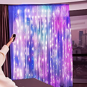 VOLIVO Led Curtain Lights for Bedroom Backdrop Window RGB Fairy Curtain String Lights USB Powered 8 Modes 20ft 9.8ft x 2 pcs Wedding Party Home Garden Outdoor Wall Decorations