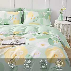 SAPHREAS California King Size Green Floral Duvet Cover Set 4pcs Comforter Cover Set with Fitted Sheet 1 Duvet Cover 98"x104" 1 Fitted Sheet 2 Pillow Shams(No Comforter)